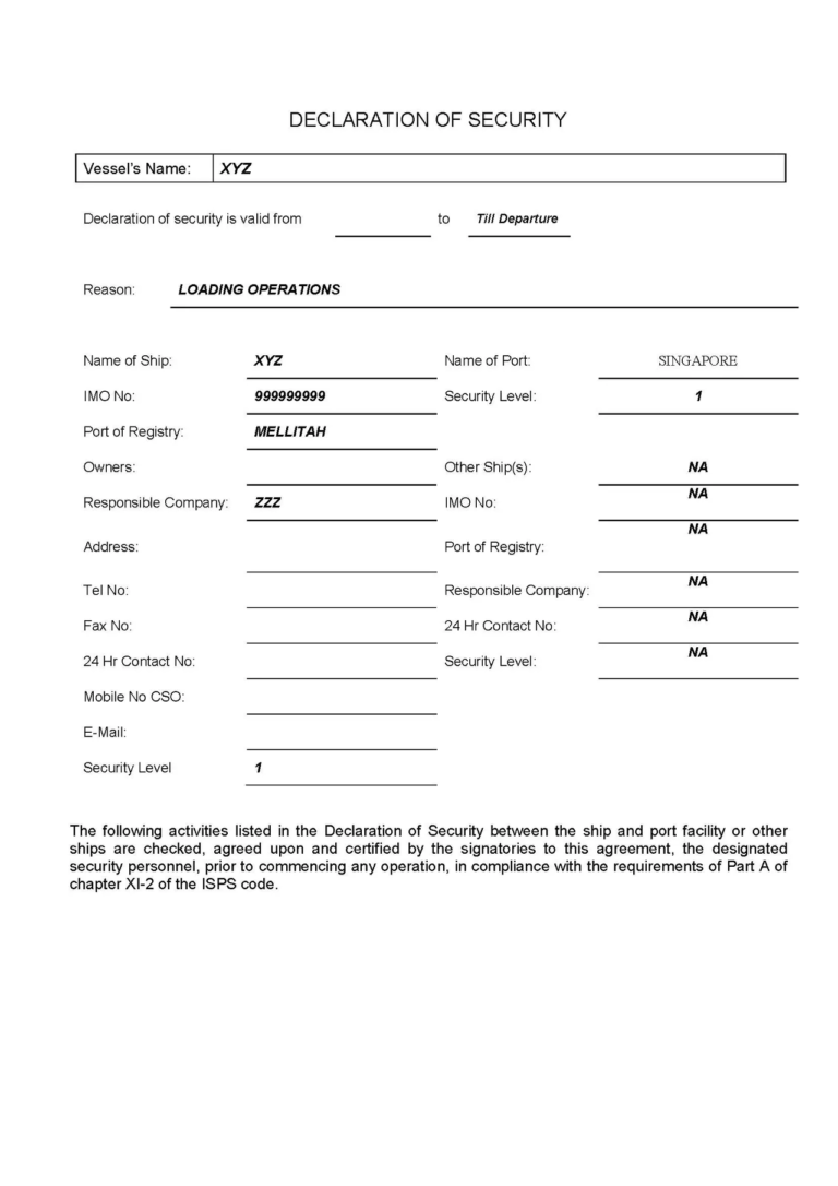 Declaration Of Security | Knowledge Of Sea