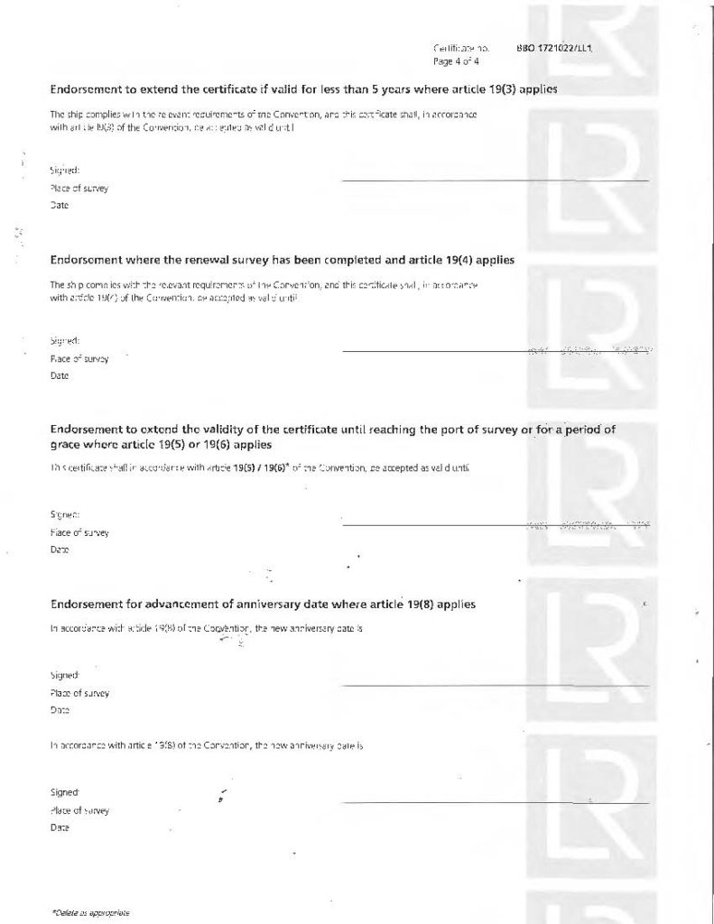 Load Planning Certificate